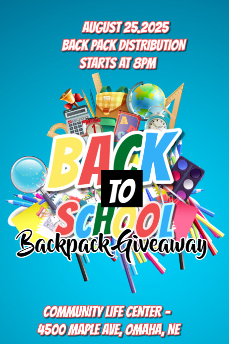 Blue Maximalist Back To School Backpack Giveaway Poster Template ...