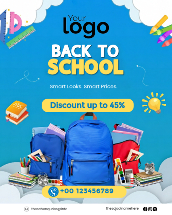 Blue Maximalist Back To School Flyer Instagram Portrait Template ...