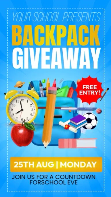 Blue Maximalist Back To School Giveaway Digital Display (9:16) Template ...