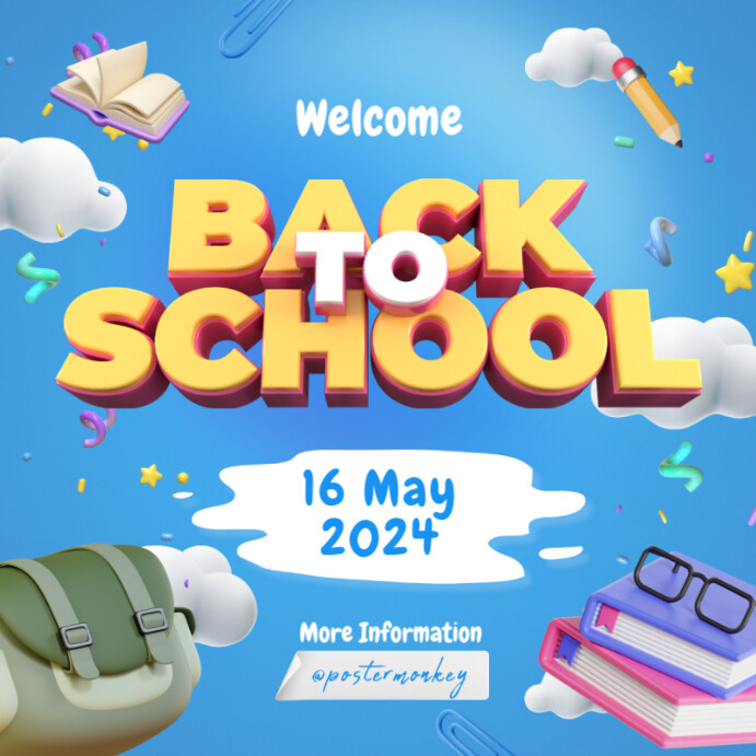 Blue Maximalist Back To School Instagram Post Template | PosterMyWall