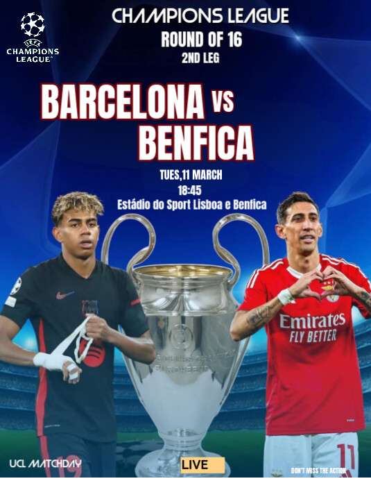 Blue Maximalist Barcelona Vs Benfica Ucl Matchday Flyer (us Letter ...