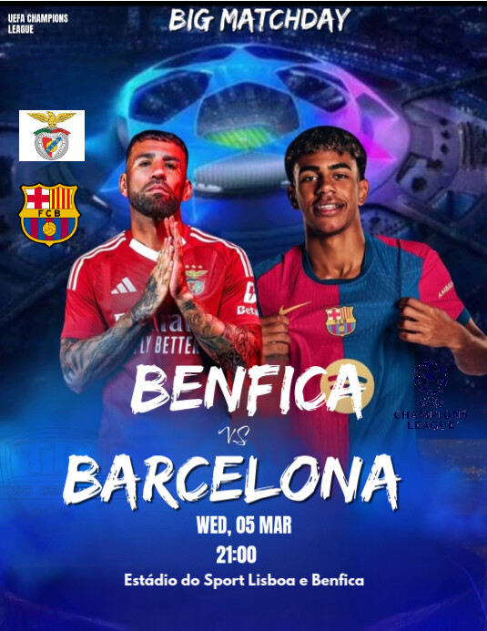 Blue Maximalist Benfica Vs Barcelona Ucl Matchday Flyer (us Letter ...