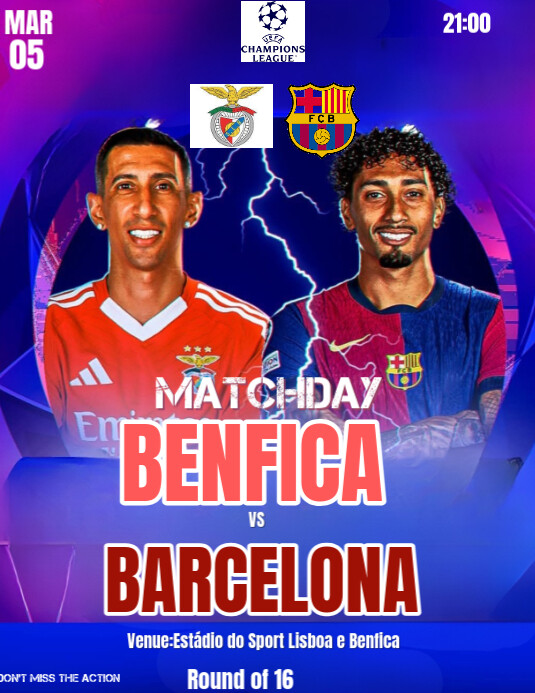 Copy of Blue Maximalist Benfica Vs Barcelona Ucl Matchday Flyer (us ...