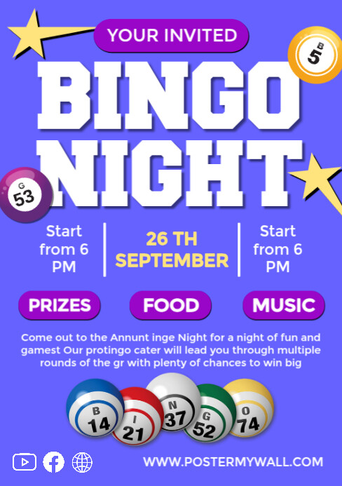 Plantilla de Blue Maximalist Bingo Night Event Invitation A5 | PosterMyWall