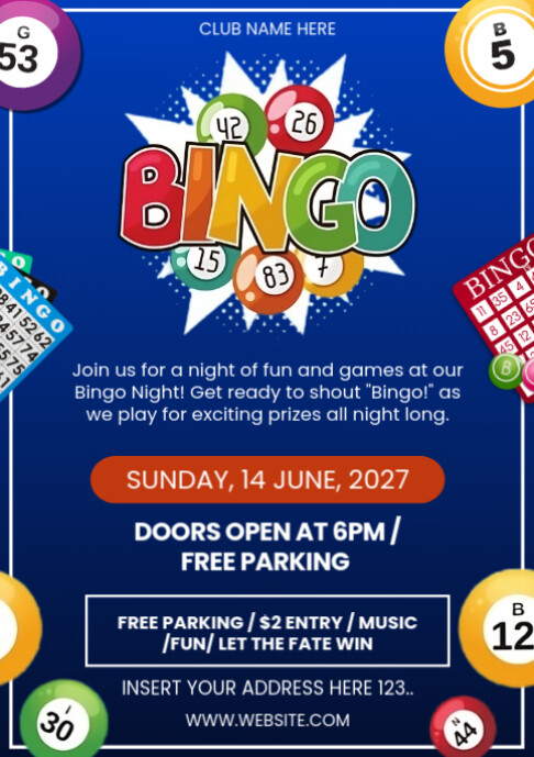 Blue Maximalist Bingo Night Event Invitation A2 Template | PosterMyWall