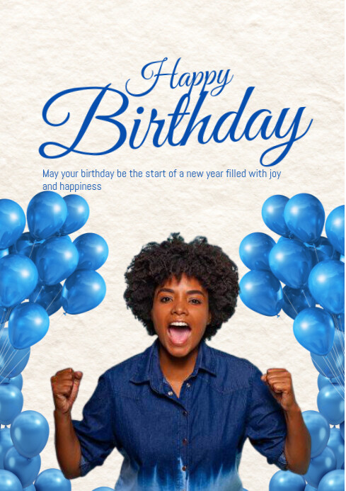 Blue Maximalist Birthday Card Design Template A4 | PosterMyWall