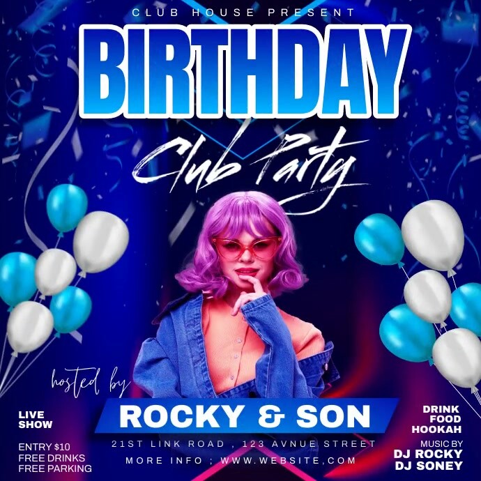 Blue Maximalist Birthday Celebration Party In Template | PosterMyWall