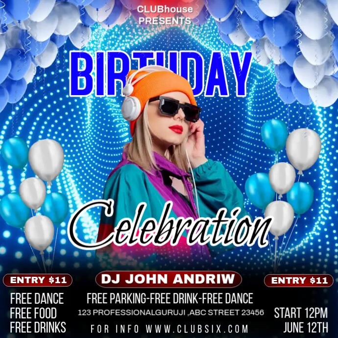 Blue Maximalist Birthday Celebration Square (1:1) Template | PosterMyWall