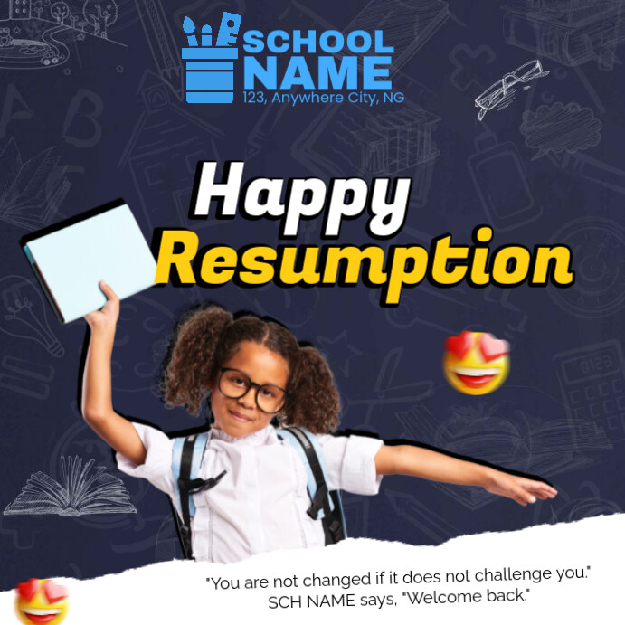 Blue Maximalist Blue And White Happy Resumption Instagram Post Template ...