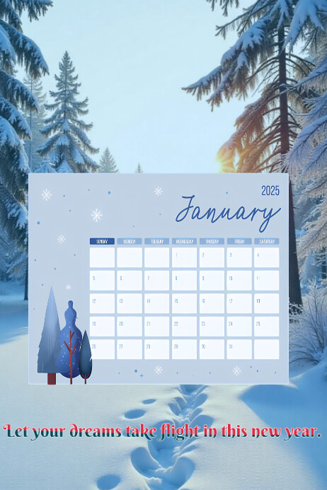 Blue Maximalist Blue Landscape January Calendar Poster Template ...