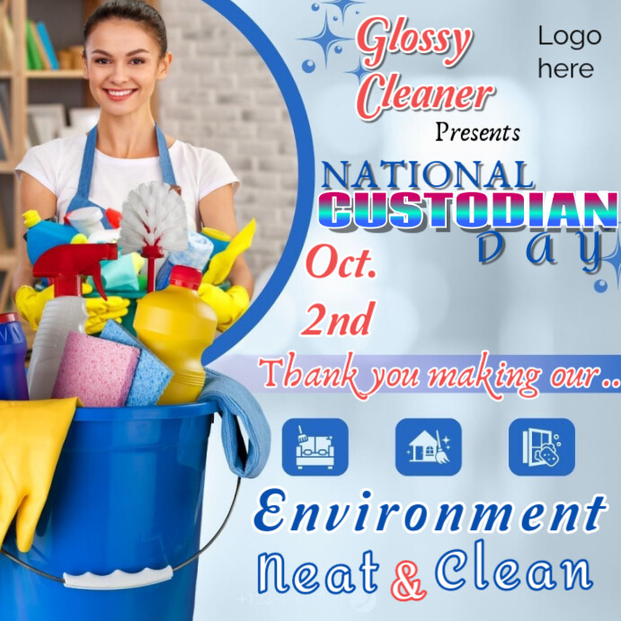 Blue Maximalist Blue National Custodian Day Template Instagram Post ...