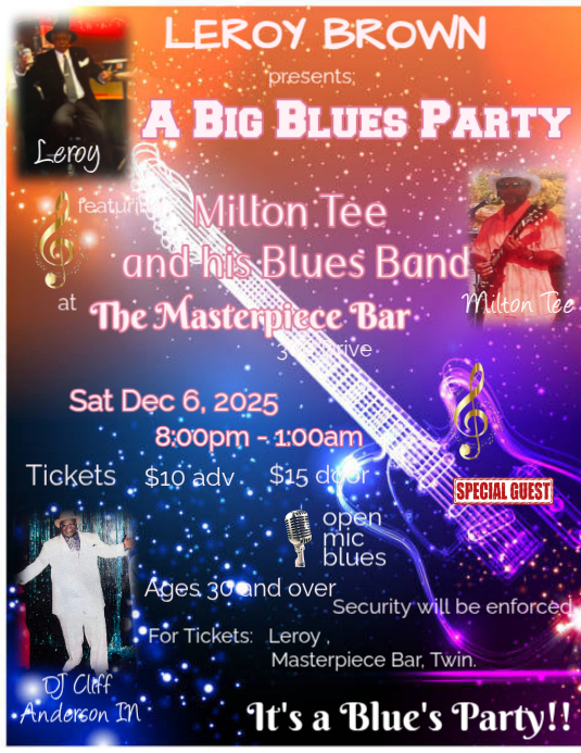 Blue Maximalist Blues Concert Guitar Neon Party Flyer (us Letter ...
