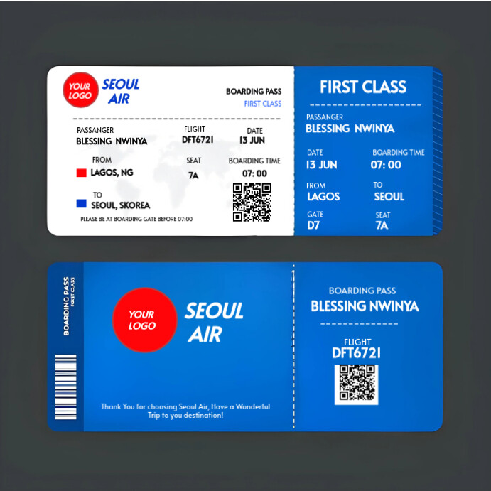 Blue Maximalist Boarding Pass Instagram Post Template | PosterMyWall