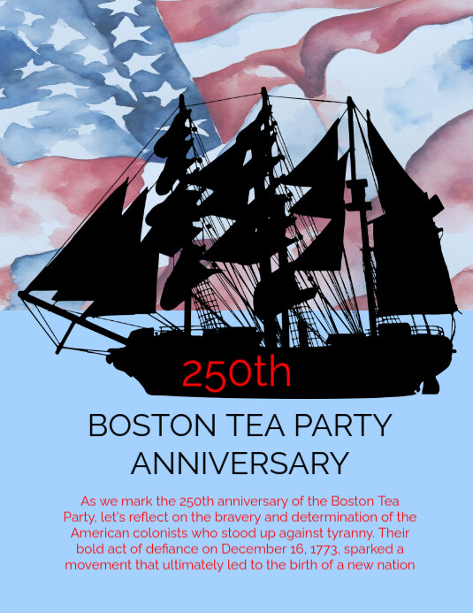 Blue Maximalist Boston Tea Party Anniversary Flyer (us Letter) Template ...