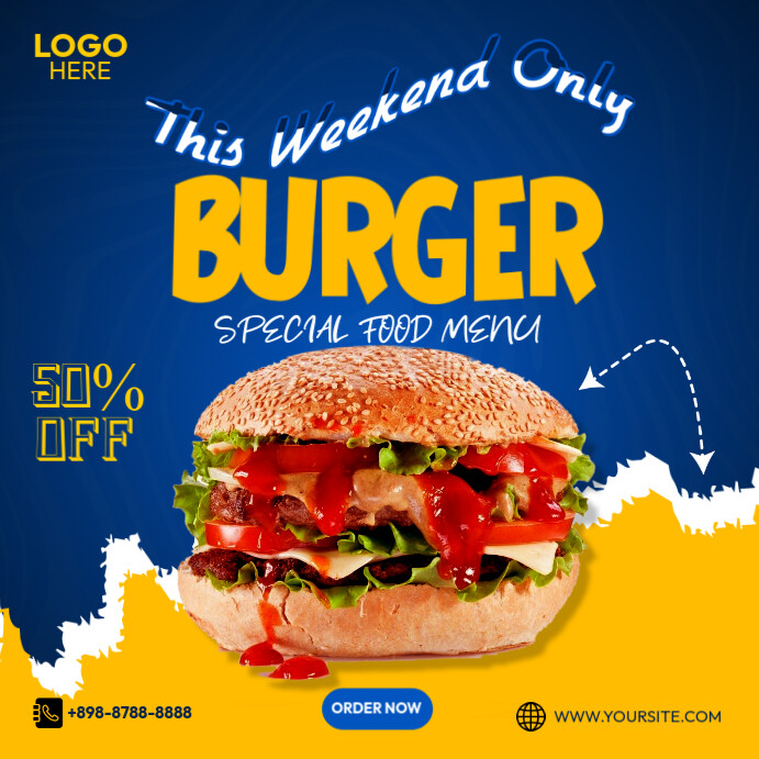 Blue Maximalist Burger Ad Instagram Post Template | PosterMyWall