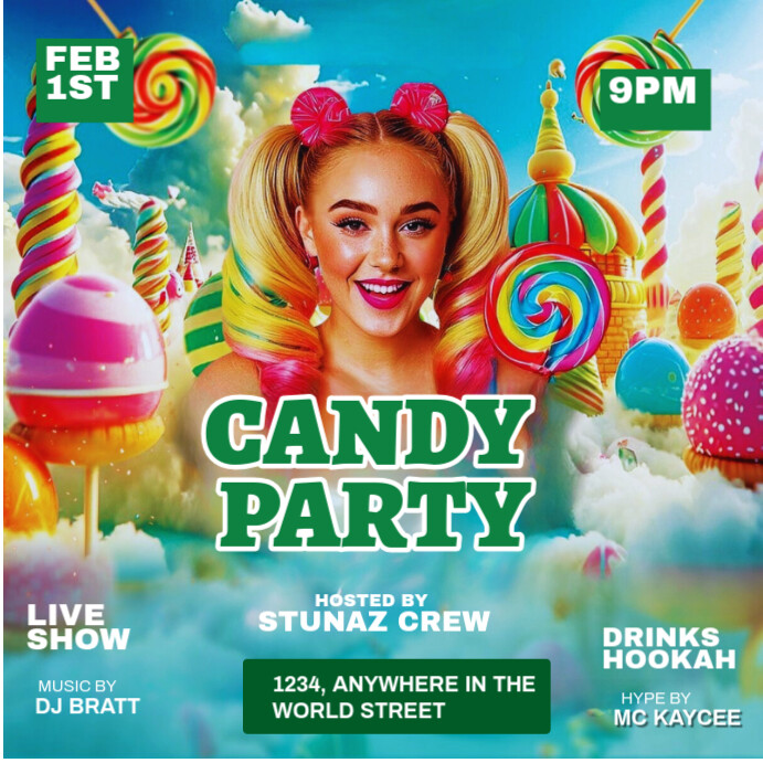 Blue Maximalist Candy Party Template Instagram Post | PosterMyWall