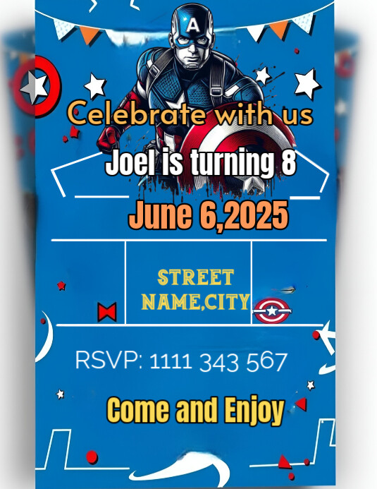 Copy of Blue Maximalist Captain America Birthday Celebration Flyer (us ...