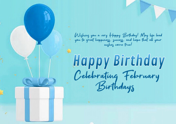 Blue Maximalist Celebrating February Birthdays A4 Template | PosterMyWall
