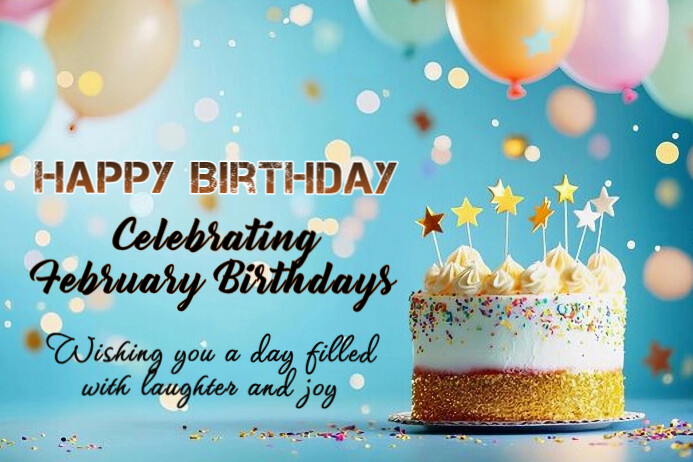 Blue Maximalist Celebrating February Birthdays Banner 4' × 6' Template ...