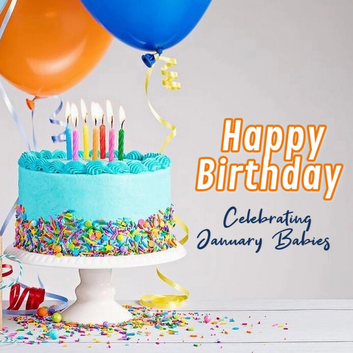 Blue Maximalist Celebrating January Birthdays Instagram Post Template ...