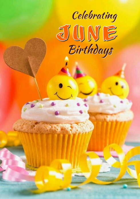 Blue Maximalist Celebrating June Birthdays A4 Template | PosterMyWall