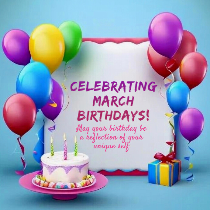 Blue Maximalist Celebrating March Birthdays Instagram Post Template ...