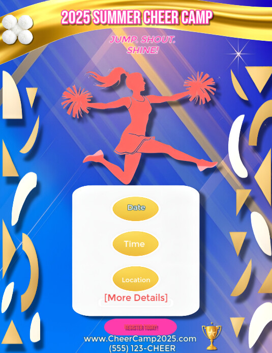 Blue Maximalist Cheer Camp 2025: Leap Into Summer Flyer (us Letter) Template | PosterMyWall