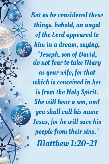 Blue Maximalist Christmas Bible Verses Matthew 1:20-21 Pinterest ...