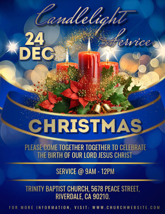 Blue Maximalist Christmas Candlelight Service Flyer (us Letter ...