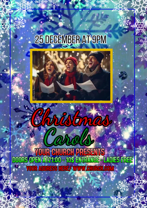 Blue Maximalist Christmas Carol Poster A4 Template | PosterMyWall