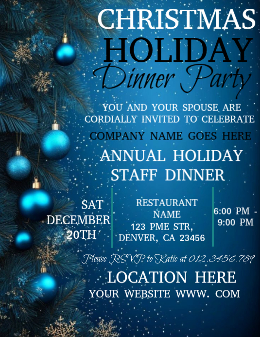 Blue Maximalist Christmas Dinner Party Poster Flyer Template | PosterMyWall