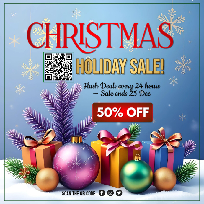 Blue Maximalist Christmas Holiday Sale 50% Off Instagram Post Template | PosterMyWall