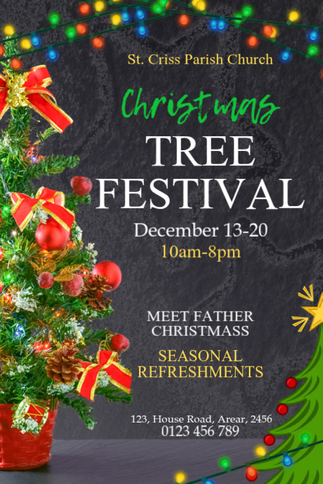 Blue Maximalist Christmas Tree Festival Banner 4' × 6' Template ...