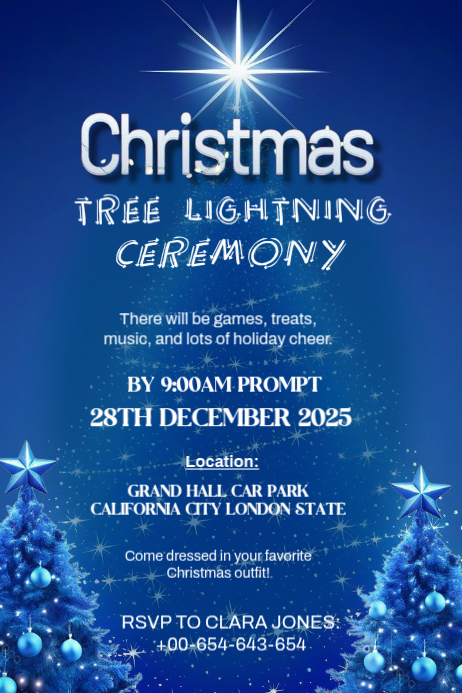 Blue Maximalist Christmas Tree Lightening Ceremony Invitation Template ...