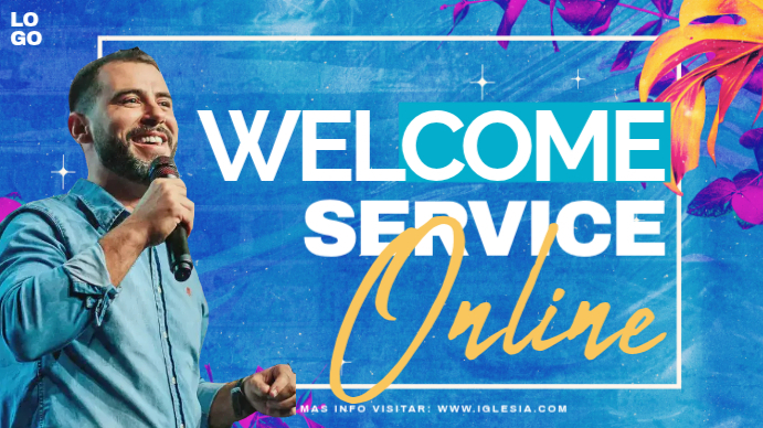 Plantilla de Blue Maximalist Church Online Service Digital Display (16: ...