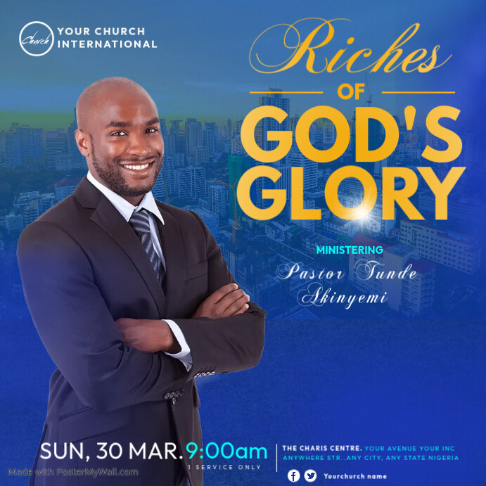 Blue Maximalist Church Service Instagram Post Template | PosterMyWall