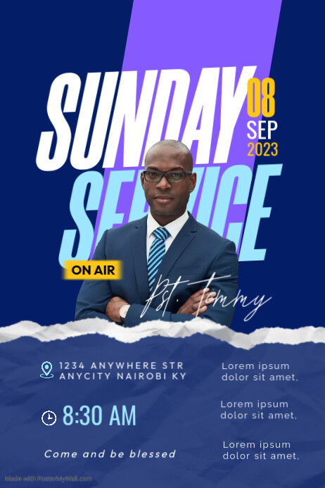 Blue Maximalist Church Service Poster Template | PosterMyWall