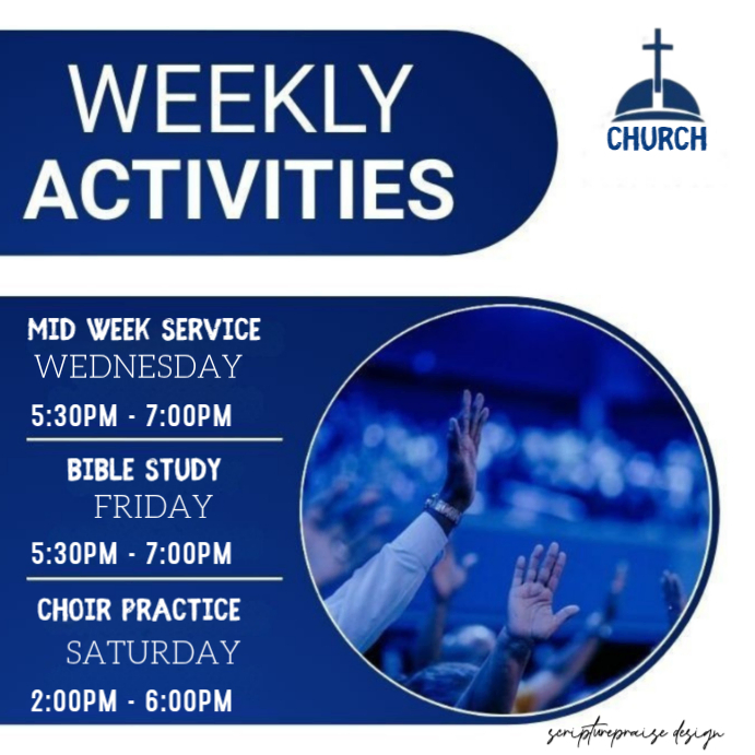 Blue Maximalist Church Weekly Activities Instagram Post Template ...