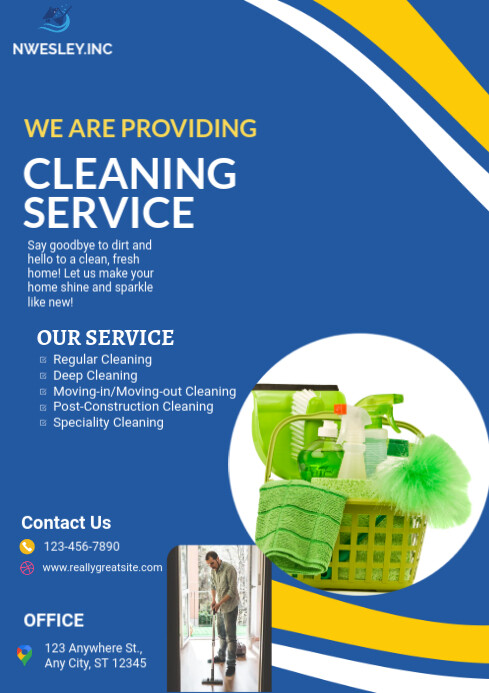 Blue Maximalist Cleaning Services A4 Template | PosterMyWall