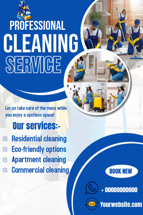 Blue Maximalist Cleaning Services Poster Template | PosterMyWall
