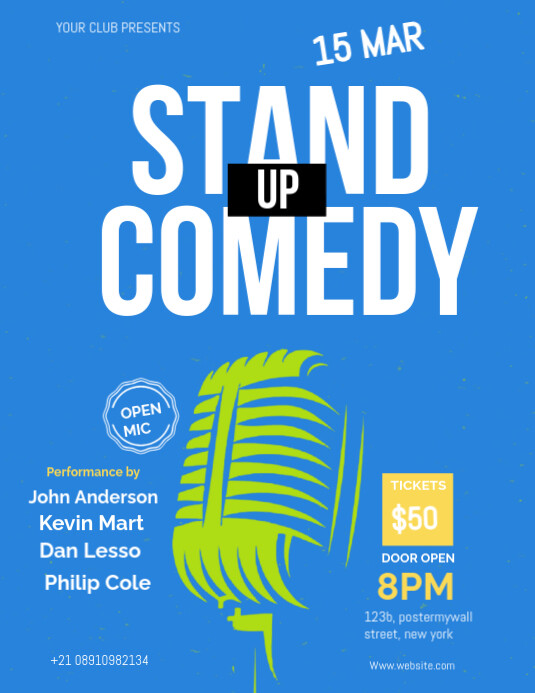 Blue Maximalist Comedy Flyer (us Letter) Template | PosterMyWall