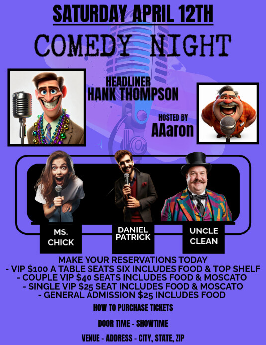 Blue Maximalist Comedy Night Flyer (us Letter) Template | PosterMyWall