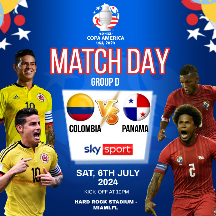 Plantilla de Blue Maximalist Copa America 2024 Colombia Pa | PosterMyWall