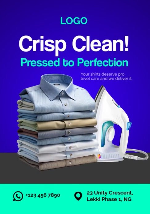 Szablon Blue Maximalist Crisp Clean Laundry Services A3 | PosterMyWall