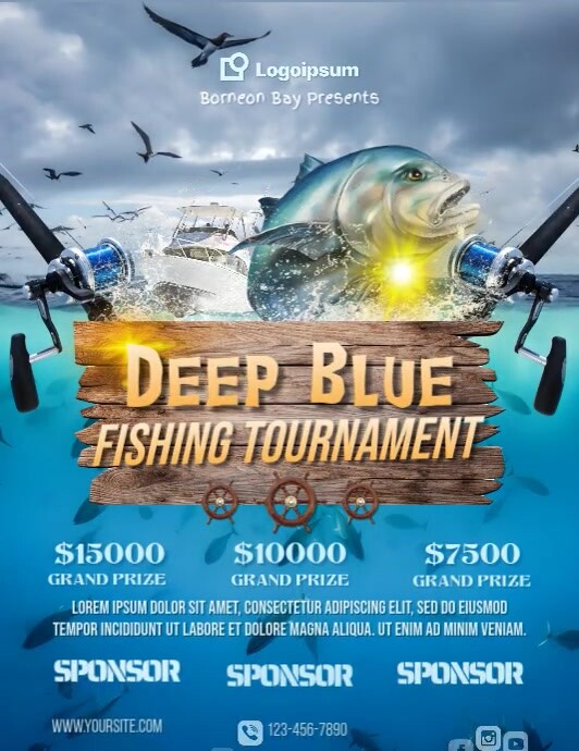 Copy of Blue Maximalist Deep Blue Ocean Fishing Tour Ad A4 Flyer (us ...