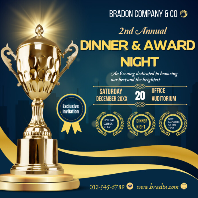 Blue Maximalist Dinner And Award Night Ceremony Poster/flyer Design Instagram Post Template ...
