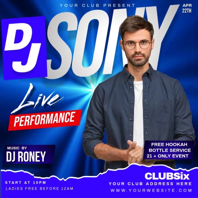 Blue Maximalist Dj Sony Music Night Instagram Post Template | PosterMyWall