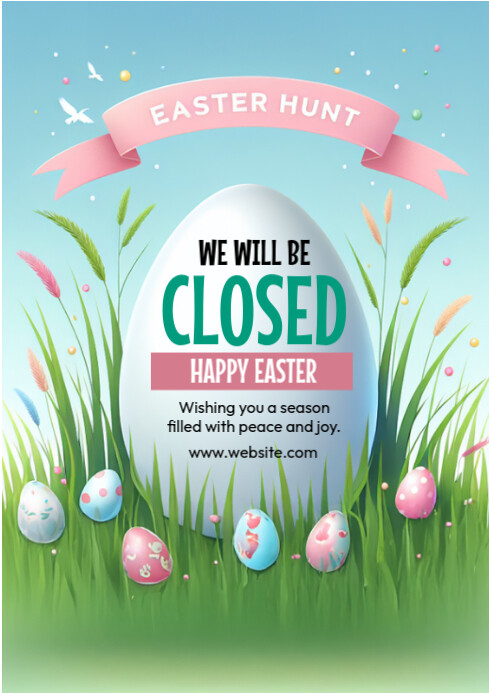 Blue Maximalist Easter Closed Flyer Template A4 | PosterMyWall