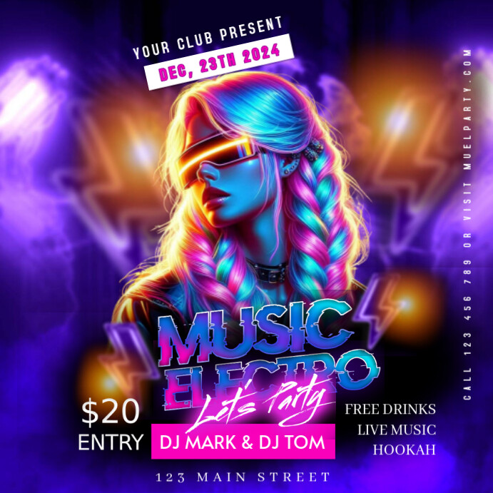 Blue Maximalist Electro Music Party Instagram Post Template | PosterMyWall