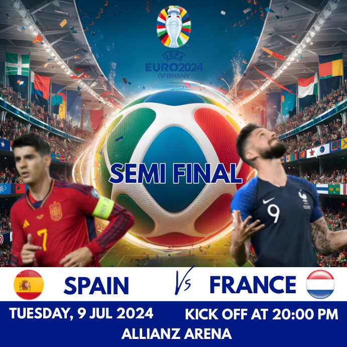 Blue Maximalist Euro 2024 Semi Final Spain Vs Template | PosterMyWall